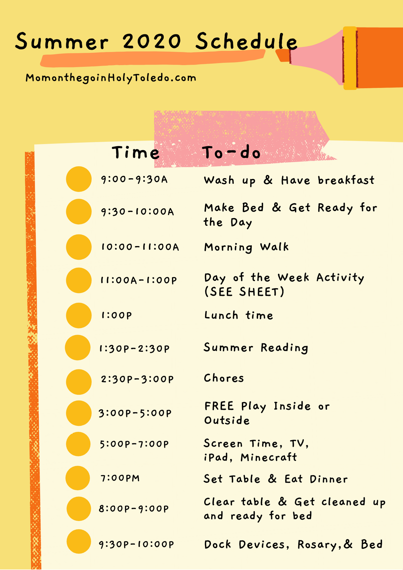 Summer Break 2020 Schedule & Weekday Activities – Mom on the go in Holy ...